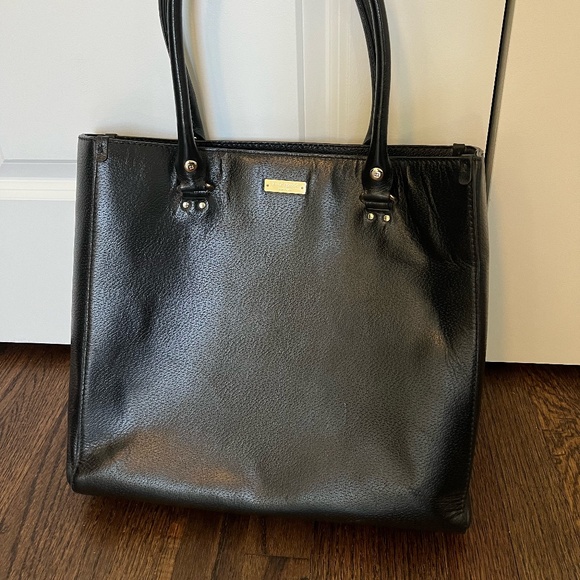 kate spade | Bags | Kate Spade Black Leather Tote Bag With Polka Dot ...
